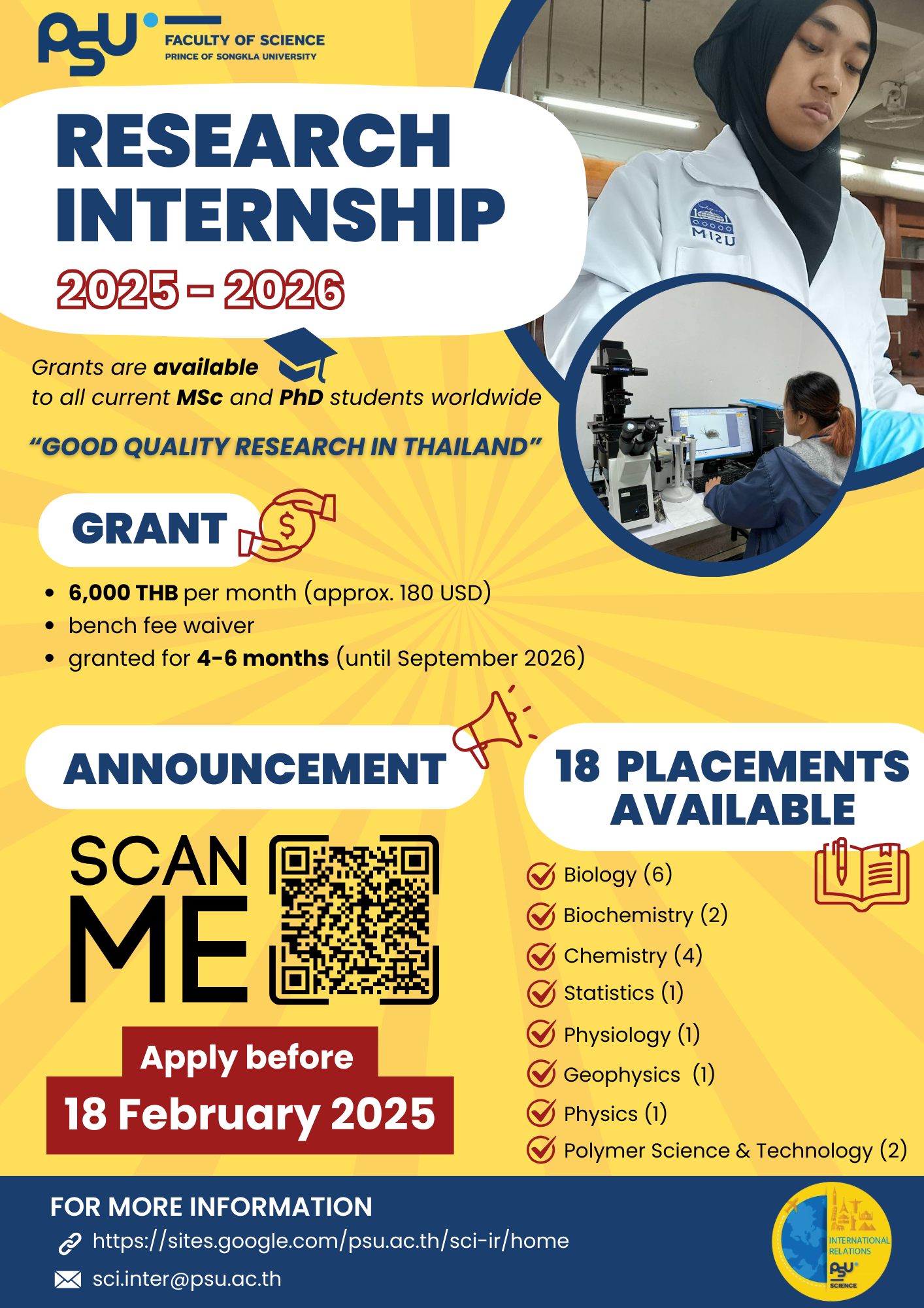 【公告】第42屆泰國顯微學會國際會議（MST42）及2025/26學年度研究實習獎學金申請通知 - 東華大學國際處